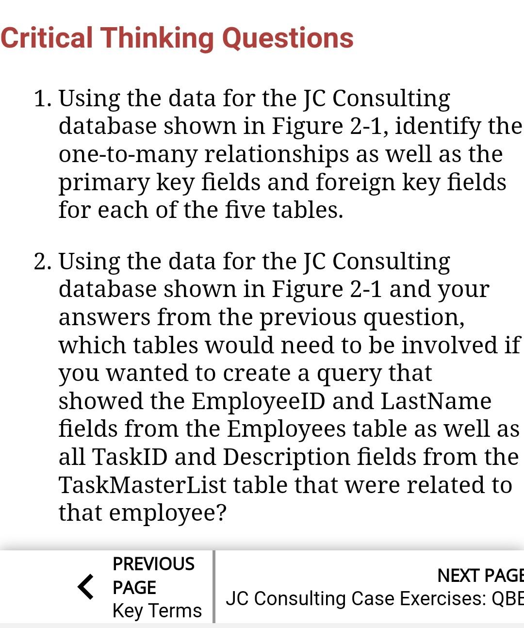 1. Using the data for the JC Consulting database | Chegg.com