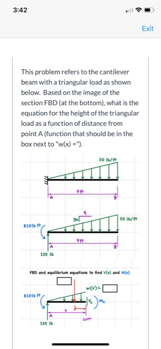Solved 3:42 Exit This problem refers to the cantilever beam | Chegg.com