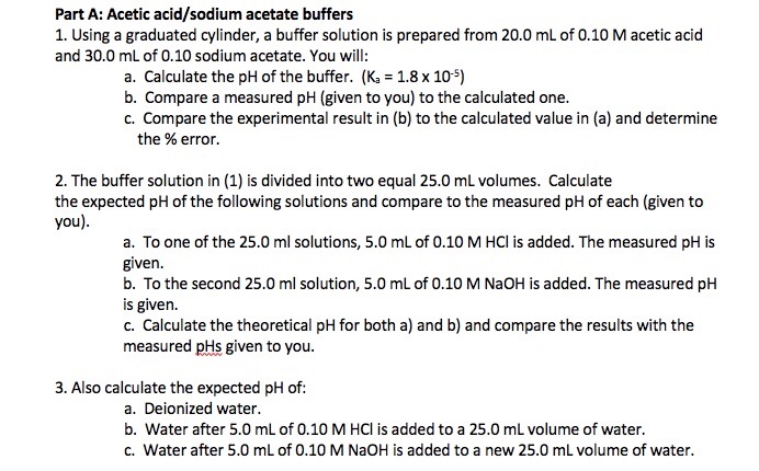 Solved Part A: Acetic acid/sodium acetate buffers 1. Using a | Chegg.com