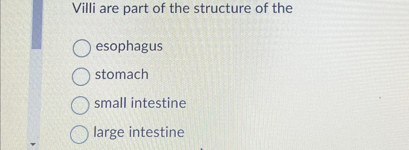 Solved Villi are part of the structure of | Chegg.com