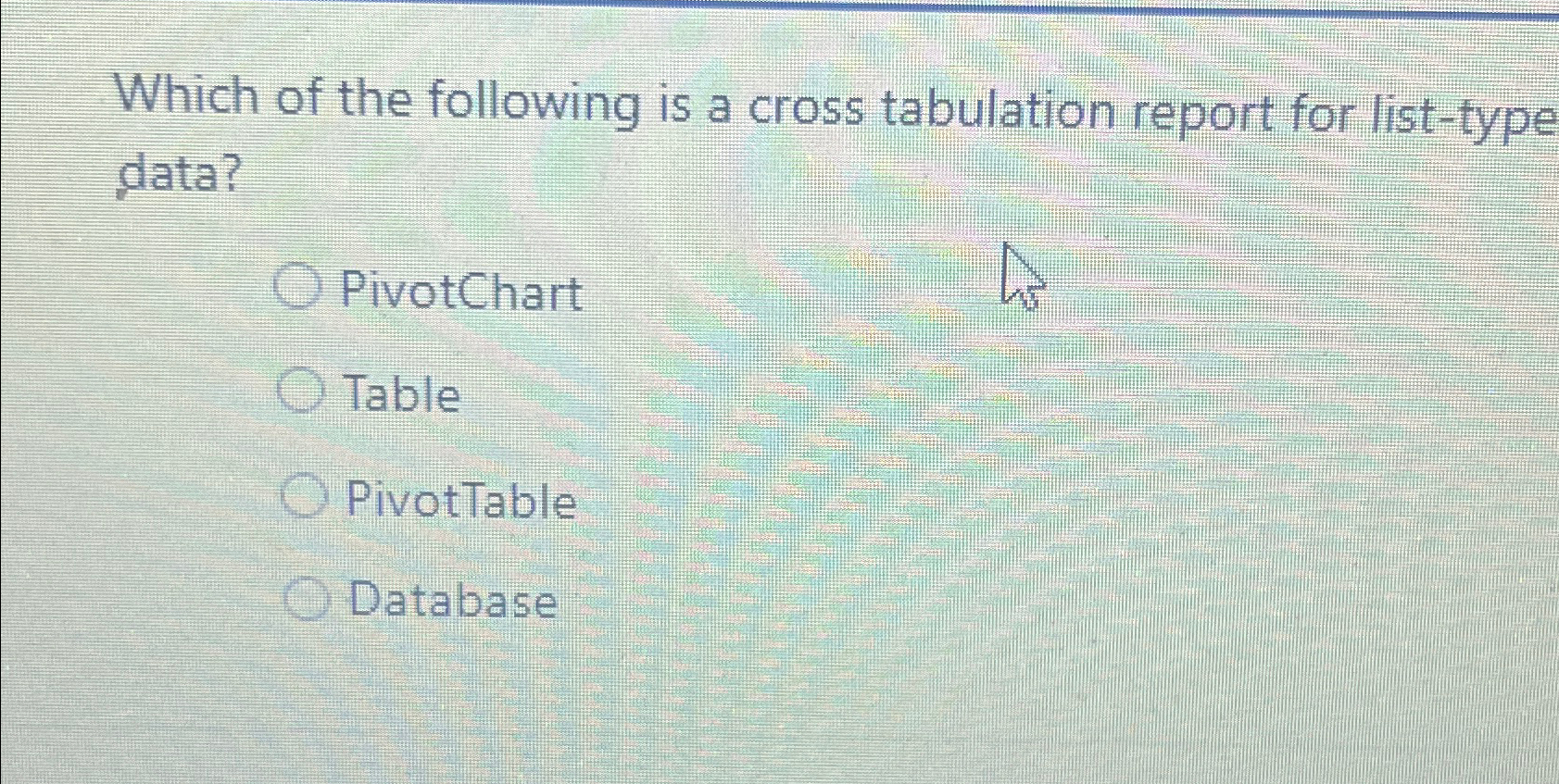 Solved Which of the following is a cross tabulation report | Chegg.com