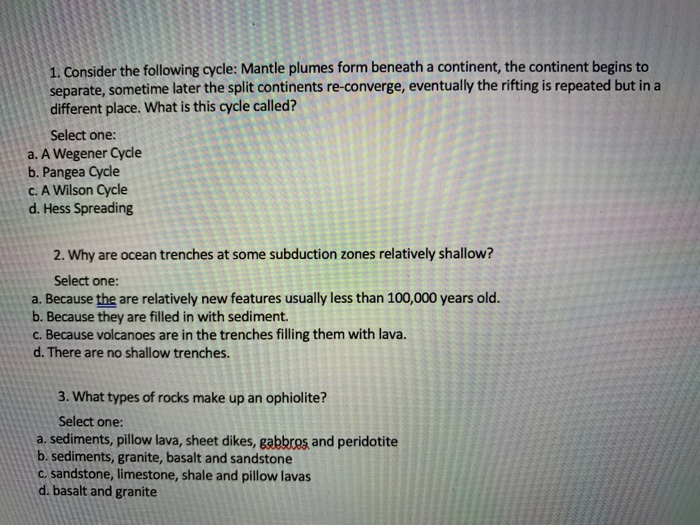 Solved 1. Consider the following cycle: Mantle plumes form | Chegg.com