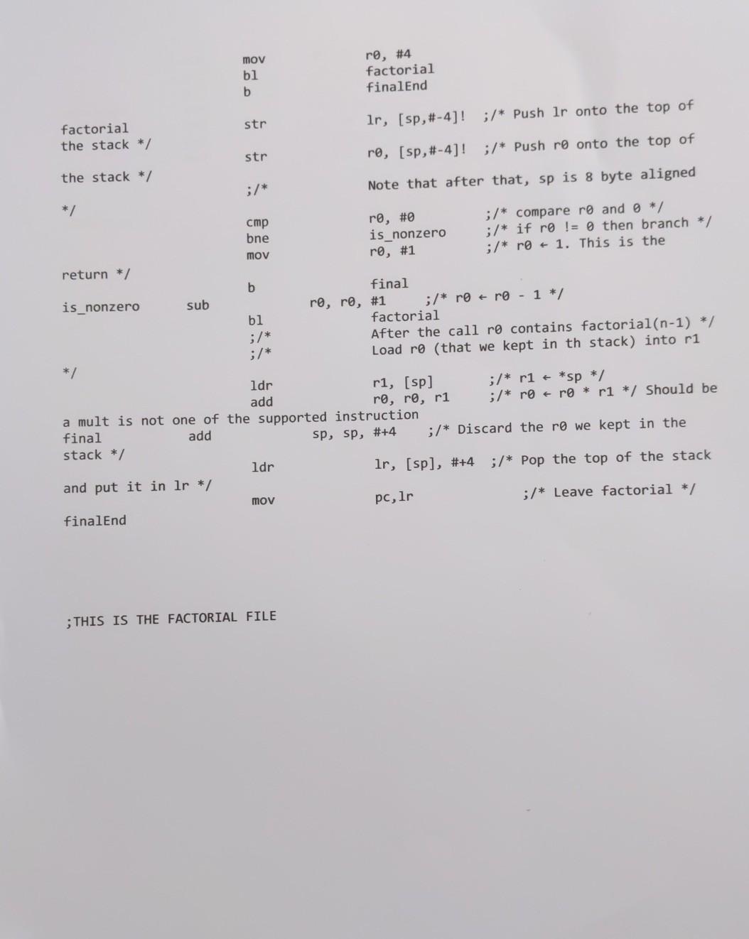 1. Write the assembly implementation of the factorial | Chegg.com