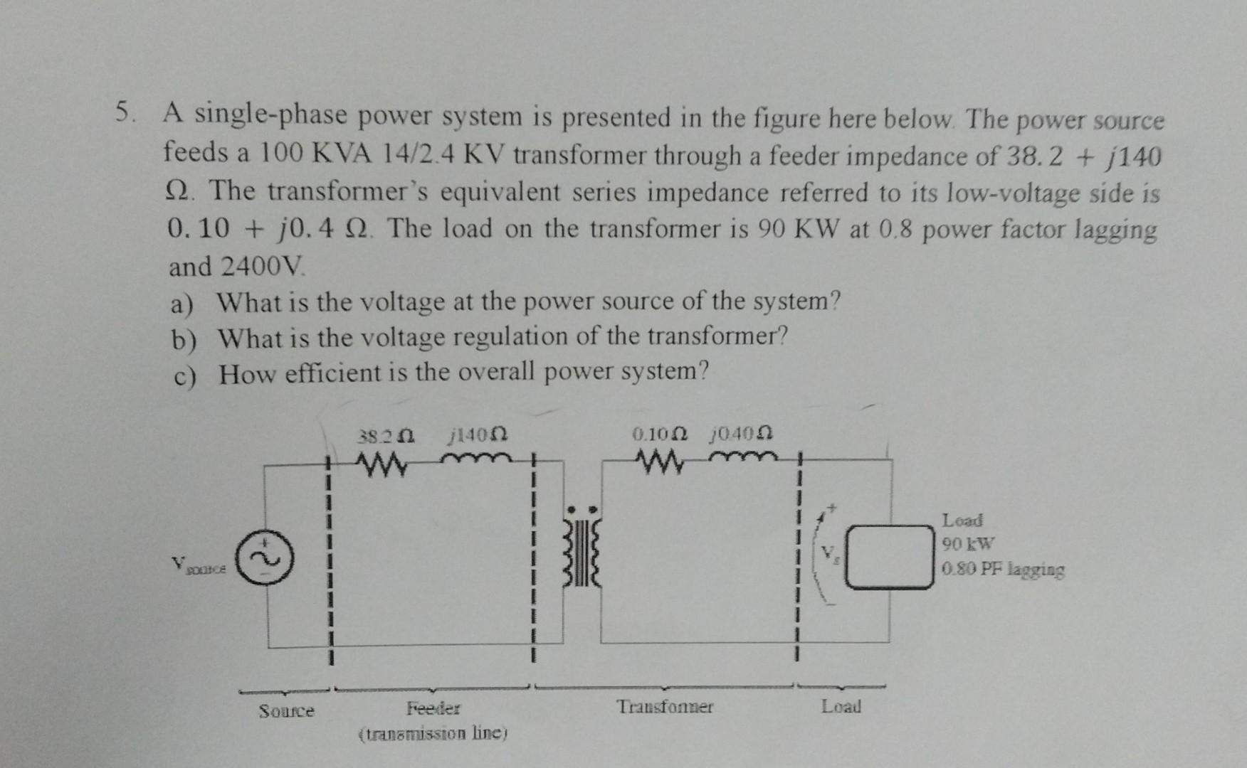 Solved 5. A single-phase power system is presented in the | Chegg.com