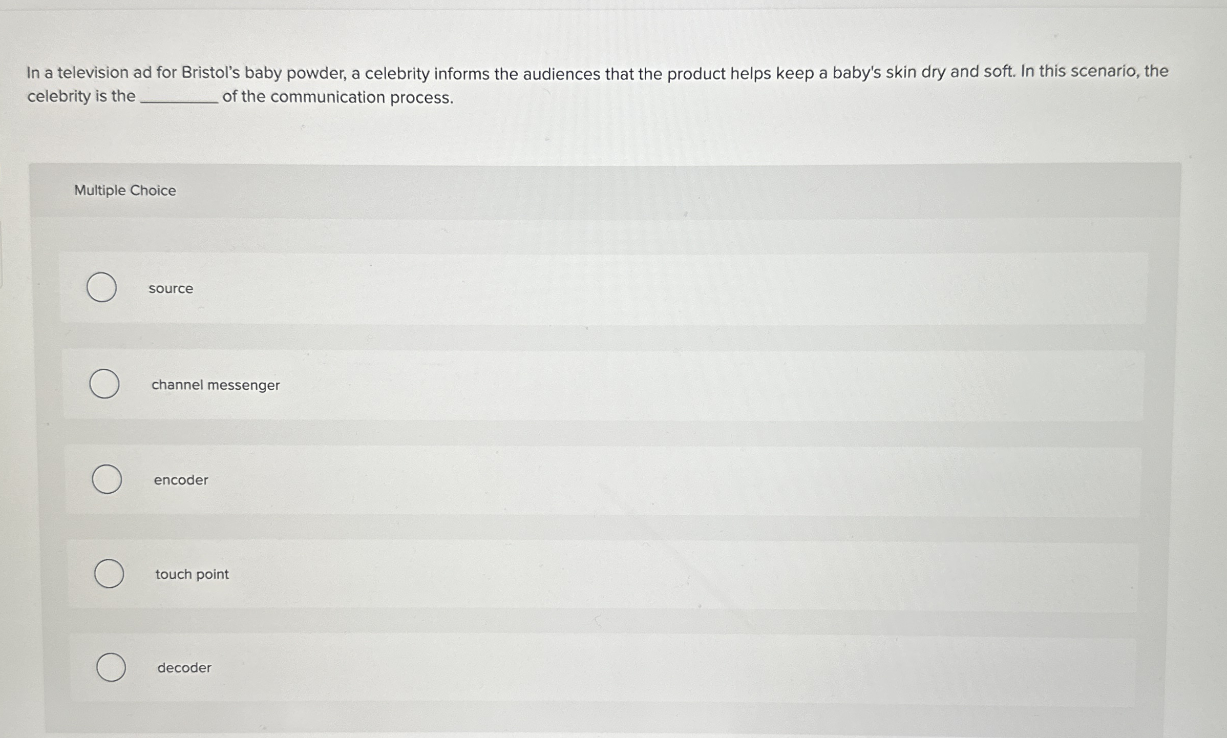 Solved In a television ad for Bristol's baby powder, a | Chegg.com