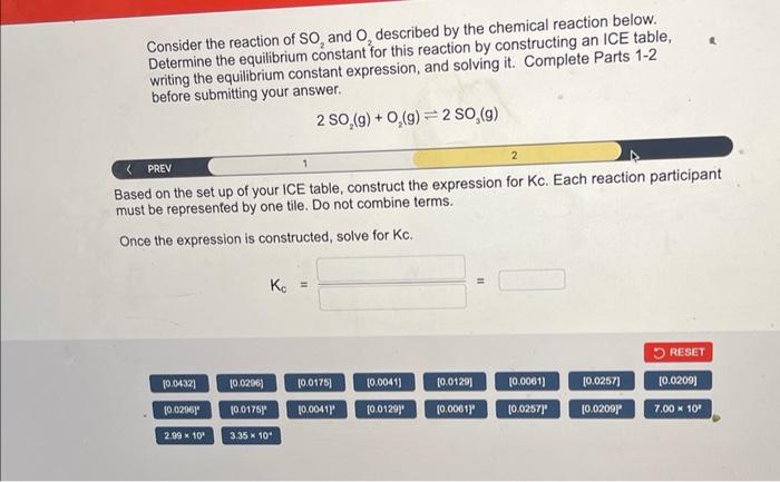 Solved Consider the reaction of SO2 and O2 described by the | Chegg.com