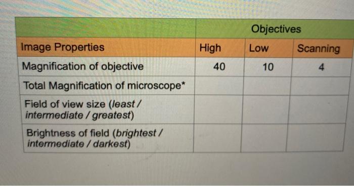 Solved High Objectives Low Scanning 10 4 40 Image Properties | Chegg.com