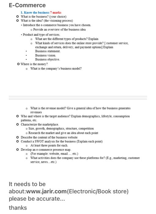 Solved E-Commerce 1. Know the business 7 marks O What is the | Chegg.com