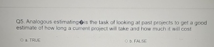 Solved Q5. ﻿Analogous estimating is the task of looking at | Chegg.com