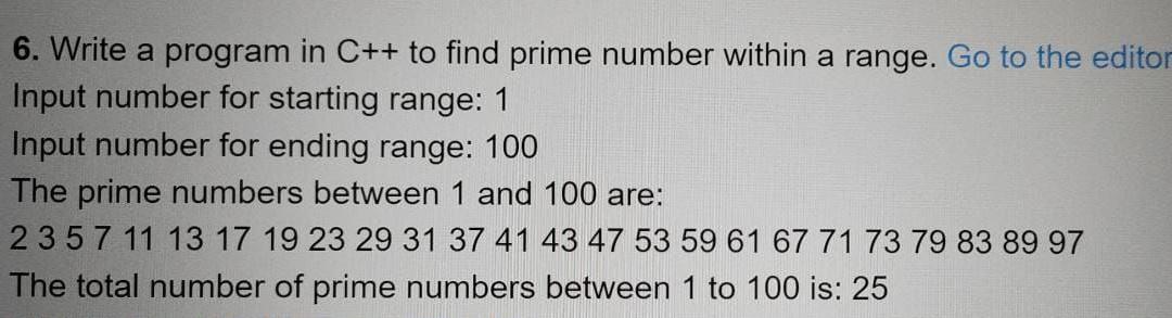 Solved 6. Write a program in C++ to find prime number within | Chegg.com