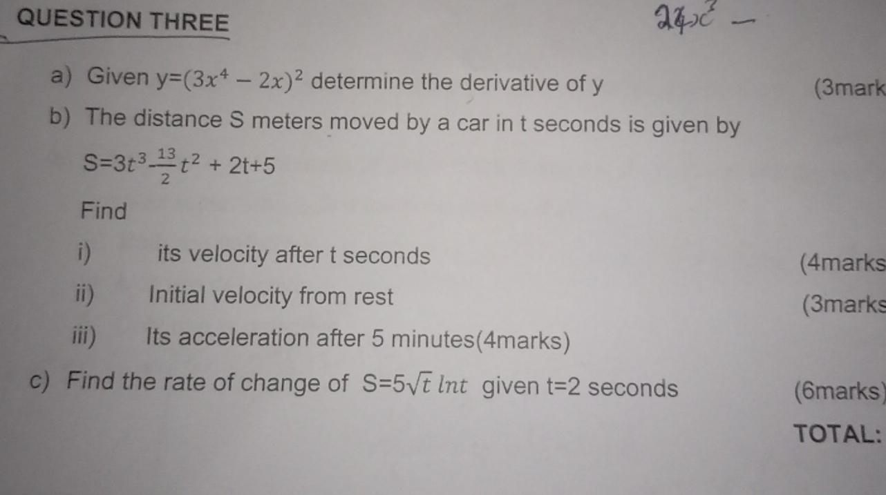 Solved a) Given y=(3x4−2x)2 determine the derivative of y b) | Chegg.com