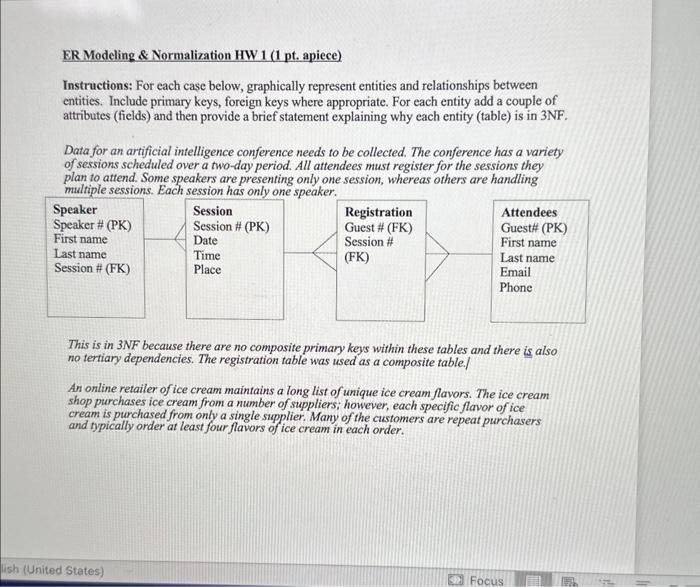 Solved ER Modeling \& Normalization HW 1 (1 pt, apiece) | Chegg.com