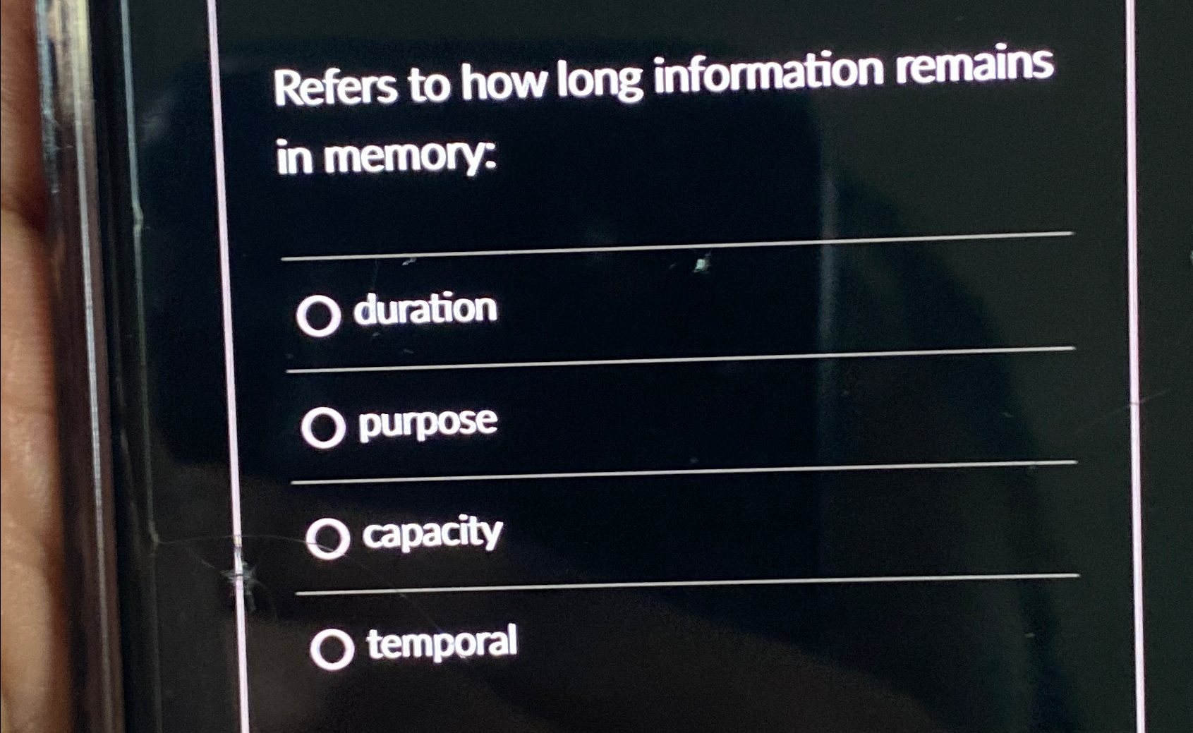 Solved Refers to how long information remains in memory: | Chegg.com