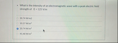 Solved What is the intensity of an electromagnetic wave with | Chegg.com