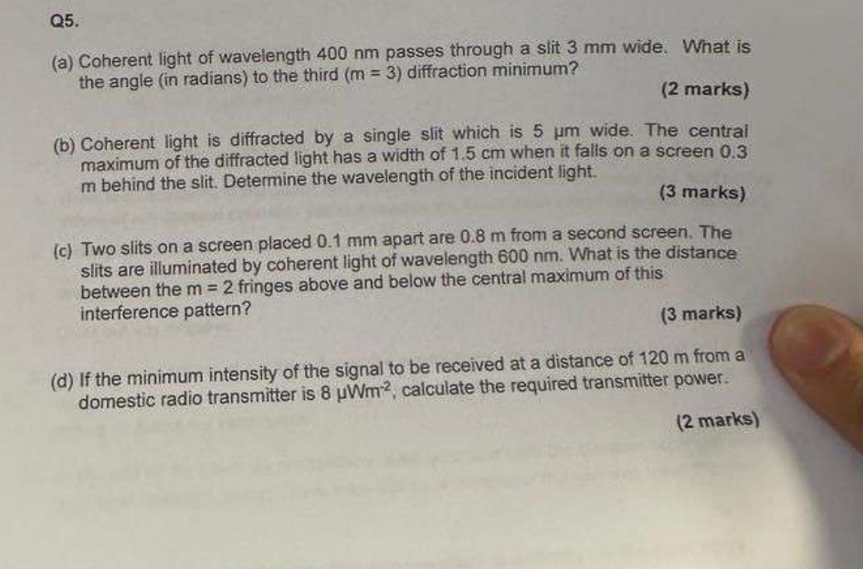 Solved Q5.(a) ﻿Coherent light of wavelength 400 ﻿nm passes | Chegg.com