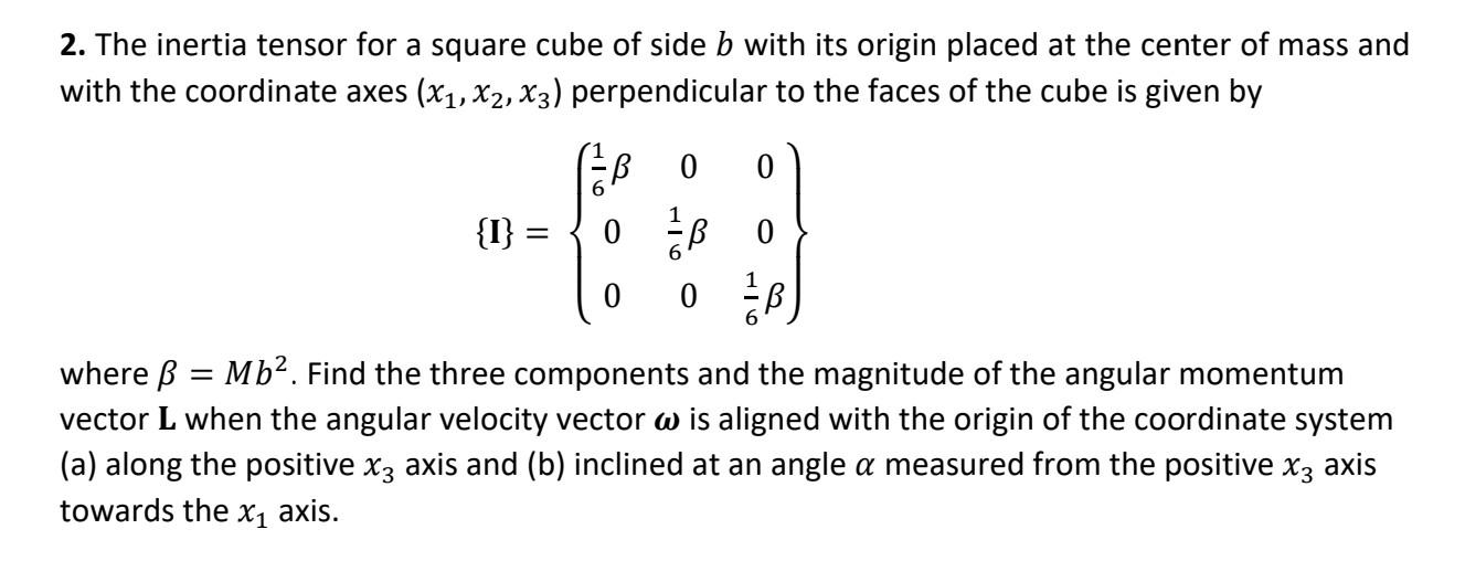 Solved 2. The inertia tensor for a square cube of side b | Chegg.com