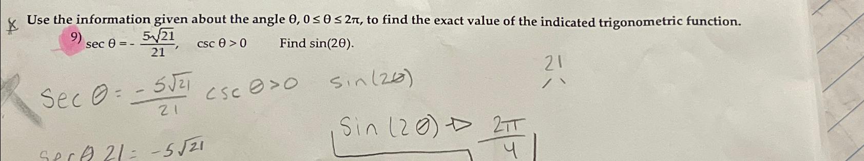Solved Use the information given about the angle θ,0≤θ≤2π, | Chegg.com