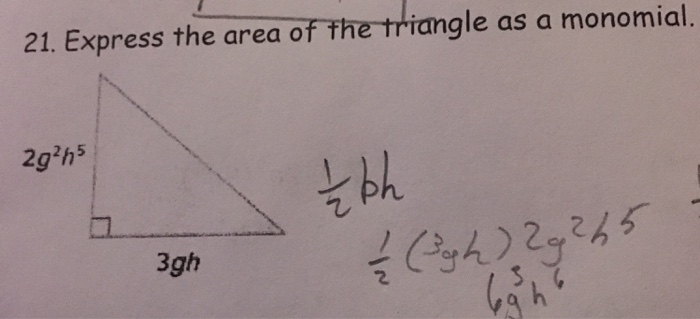 Solved 21. Express the area of the triangle as a monomial. | Chegg.com