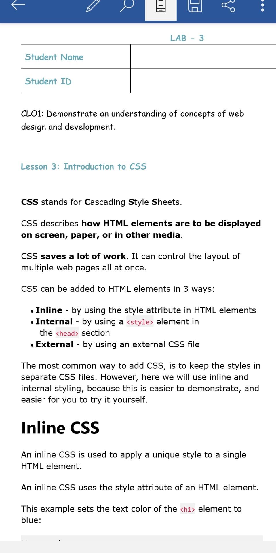 Lesson 3: Introduction to CSS CSS stands for | Chegg.com