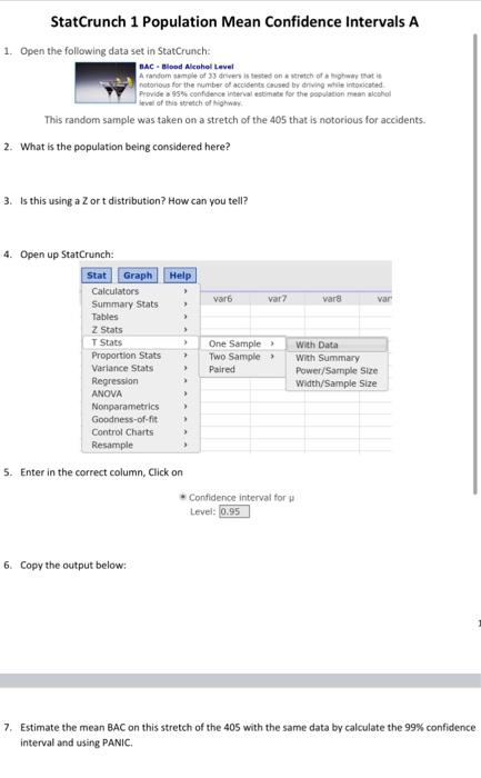 StatCrunch 1 Population Mean Confidence Intervals A | Chegg.com