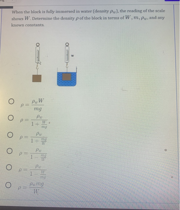 Solved When the block is fully immersed in water (density | Chegg.com