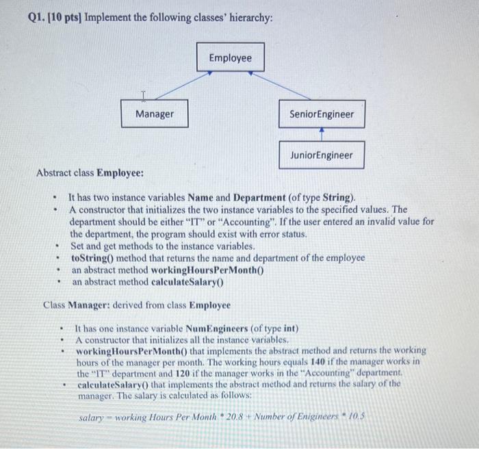 Solved Q1. [10 pts] Implement the following classes' | Chegg.com