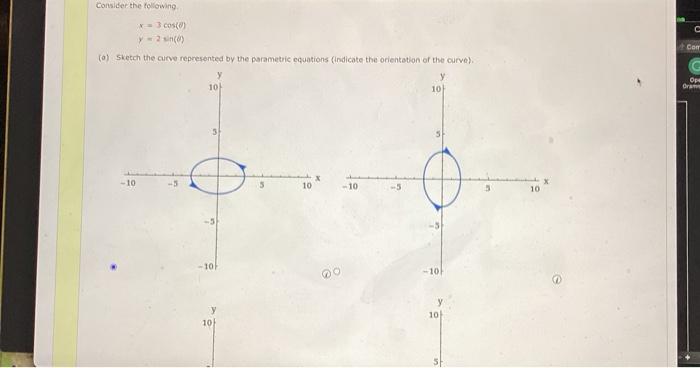 Solved Consider the following. x=3cos(θ)y=2sin(θ) (o) Sketch | Chegg.com