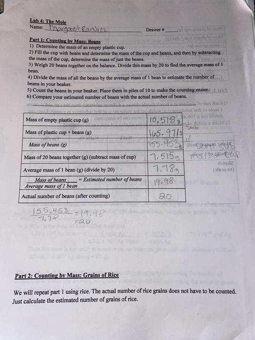 Solved Lab 4: The Mole Name: Marynet face? Drawer Part I: | Chegg.com