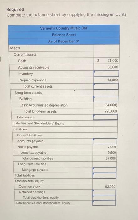 Solved Problem 13-20A (Algo) Supply missing balance sheet | Chegg.com
