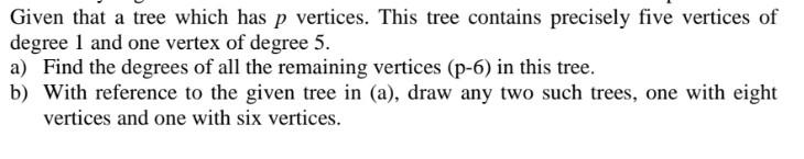 Solved Given that a tree which has p vertices. This tree | Chegg.com
