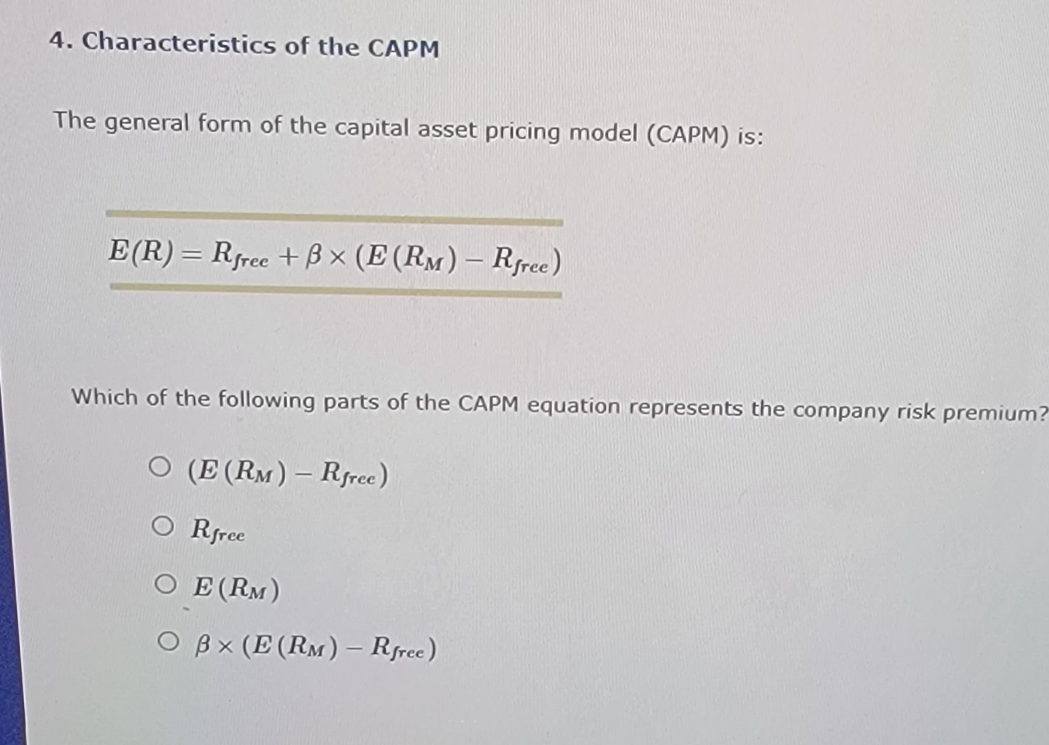 Solved Characteristics of the CAPMThe general form of the | Chegg.com