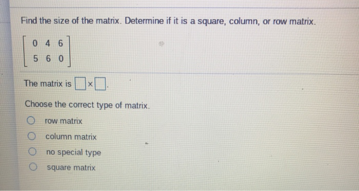 Solved Find The Size Of The Matrix Determine If It Is A