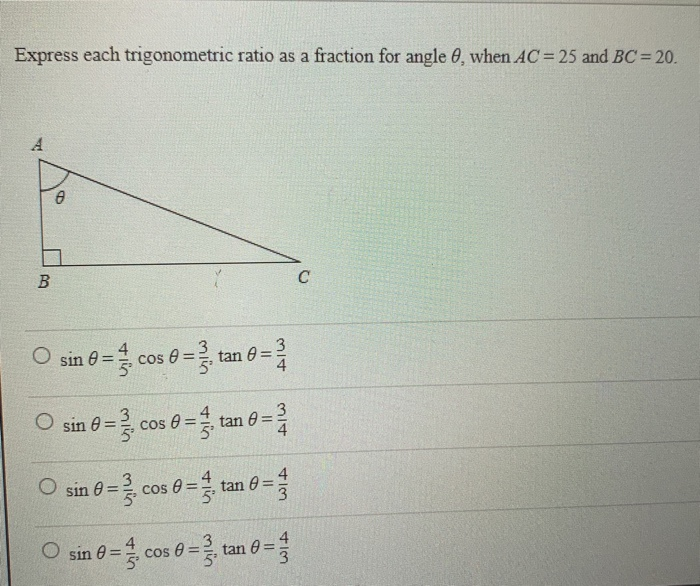 Solved Express each trigonometric ratio as a fraction for | Chegg.com