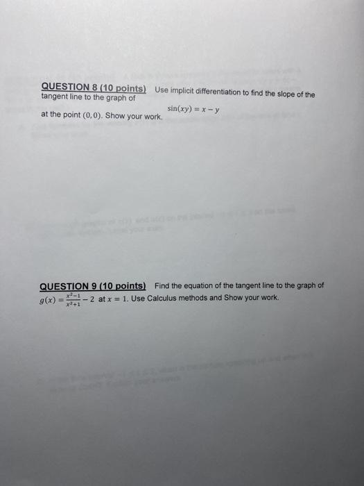 Solved QUESTION 8 (10 points) Use implicit differentiation | Chegg.com
