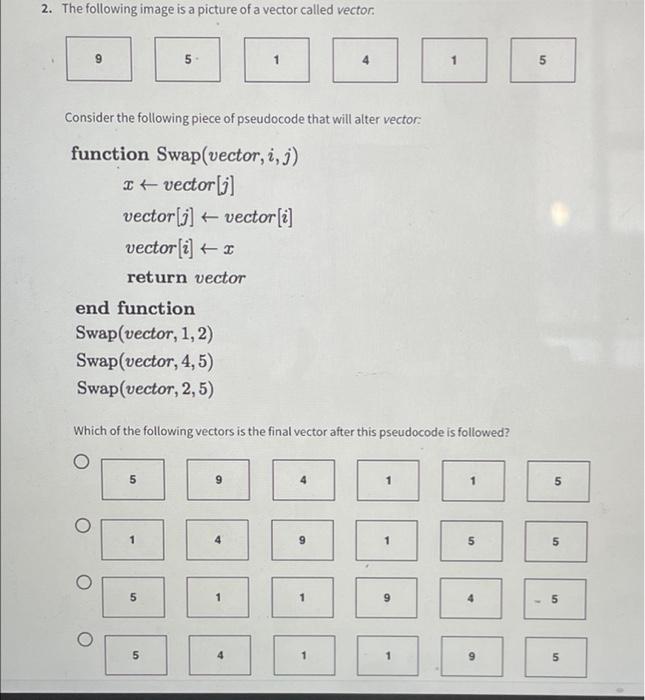 Solved 2. The following image is a picture of a vector | Chegg.com