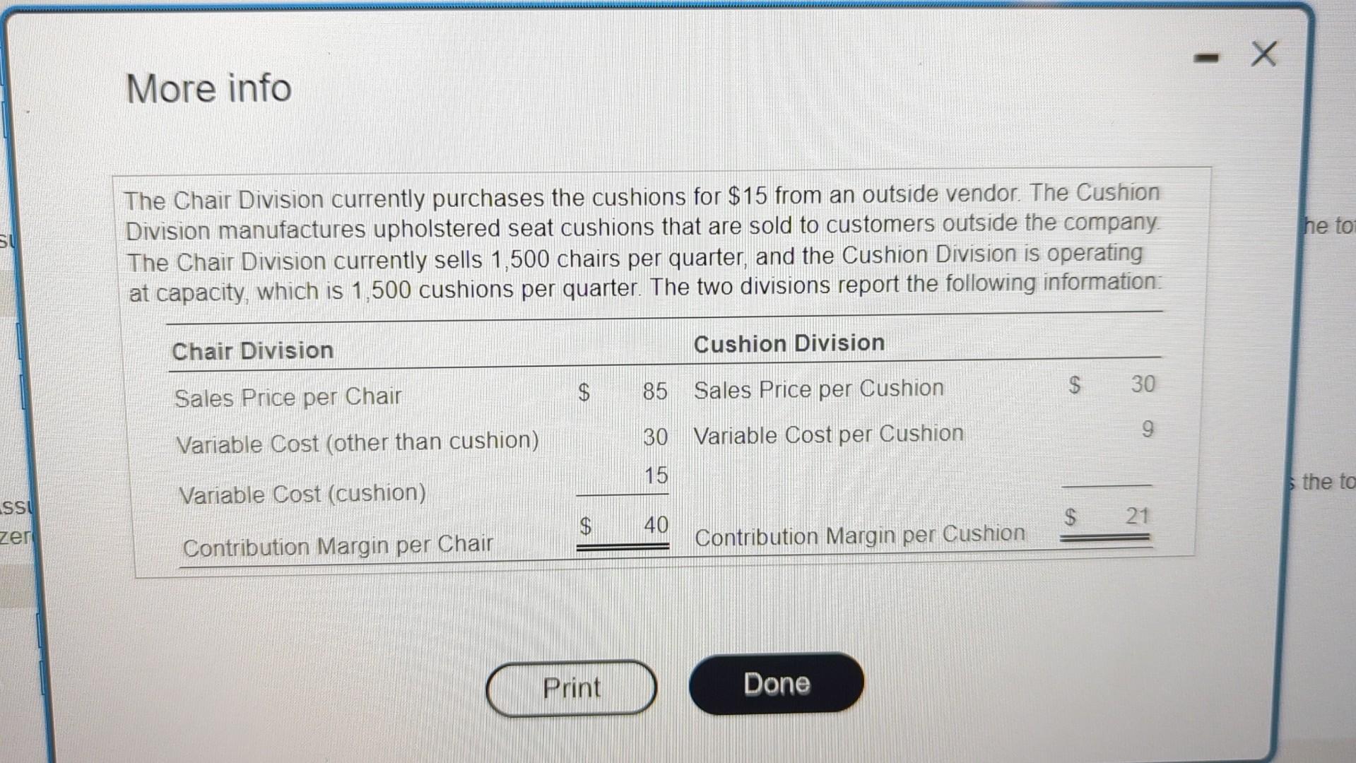 Solved More info The Chair Division currently purchases the | Chegg.com