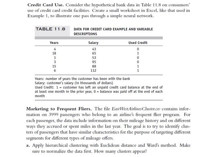 Solved Credit Card Use. Consider the hypothetical bank data | Chegg.com