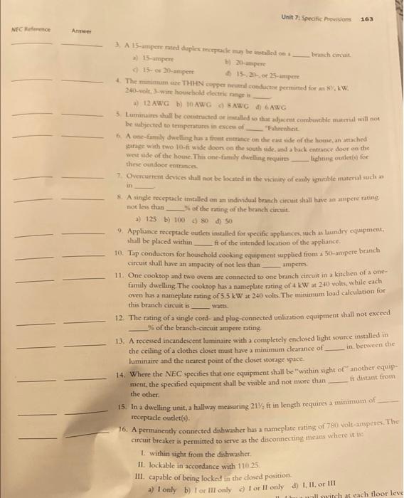Solved Unit 7: Specific reson 163 NEC Reference Anw 3. A | Chegg.com