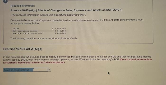 Solved Required information Exercise 10-13 (Algo) Effects of | Chegg.com