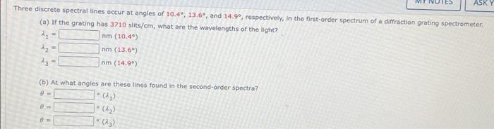 Solved Ask Three Discrete Spectral Lines Occur At Angles Of