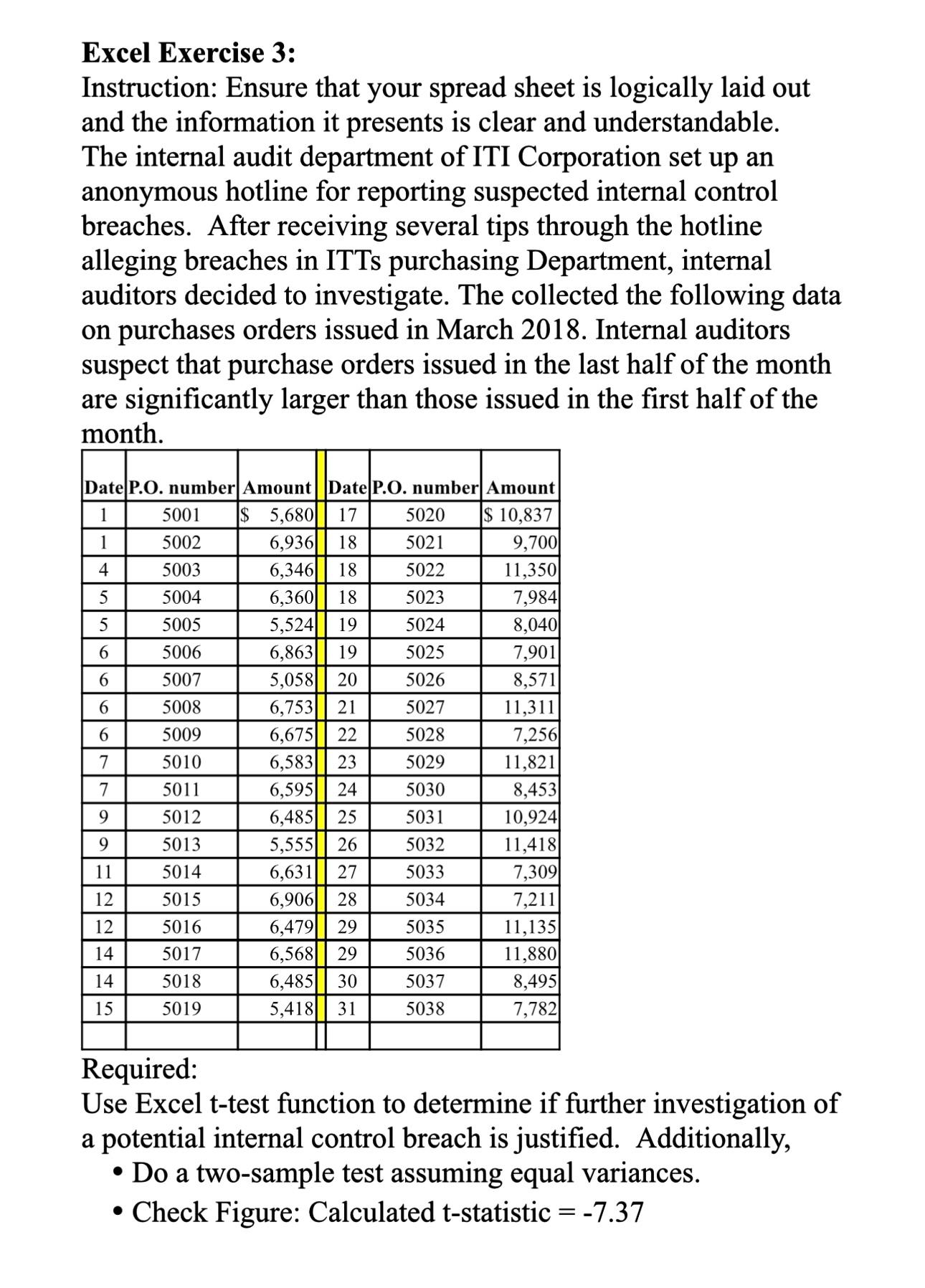 Solved Excel Exercise 3:Instruction: Ensure that your spread | Chegg.com