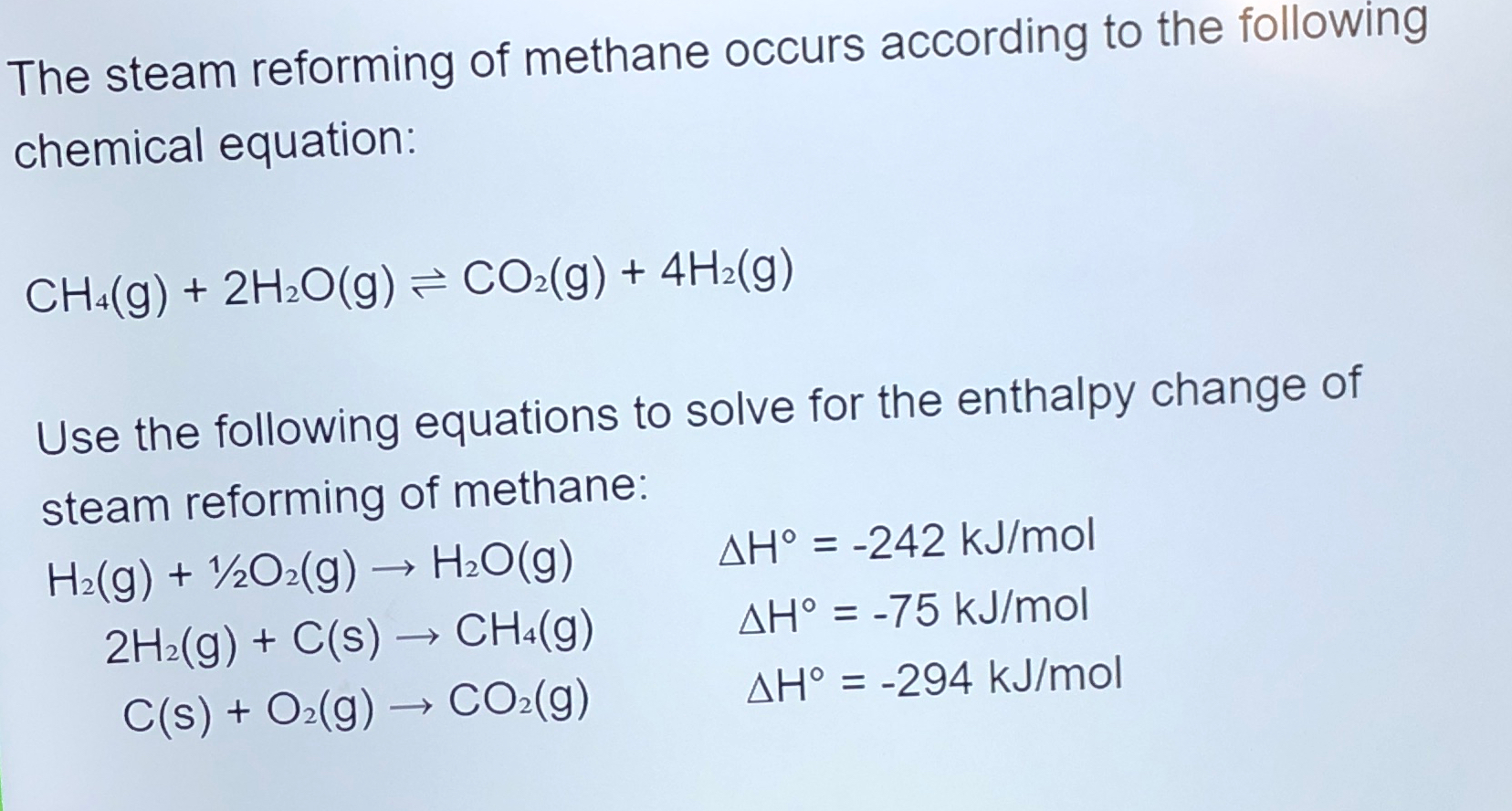 Solved The steam reforming of methane occurs according to | Chegg.com