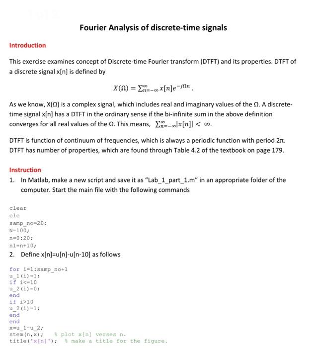 Solved Fourier Analysis of discrete-time signals | Chegg.com