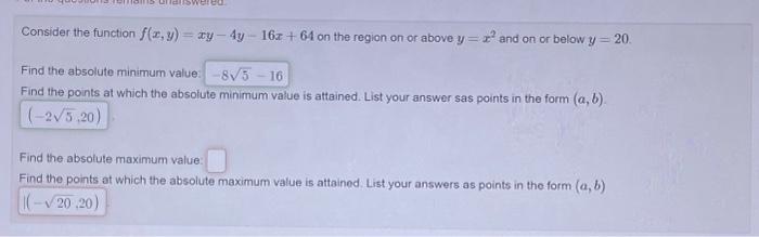 Solved Consider the function f(x, y) = xy - 4y - 16x+64 on | Chegg.com