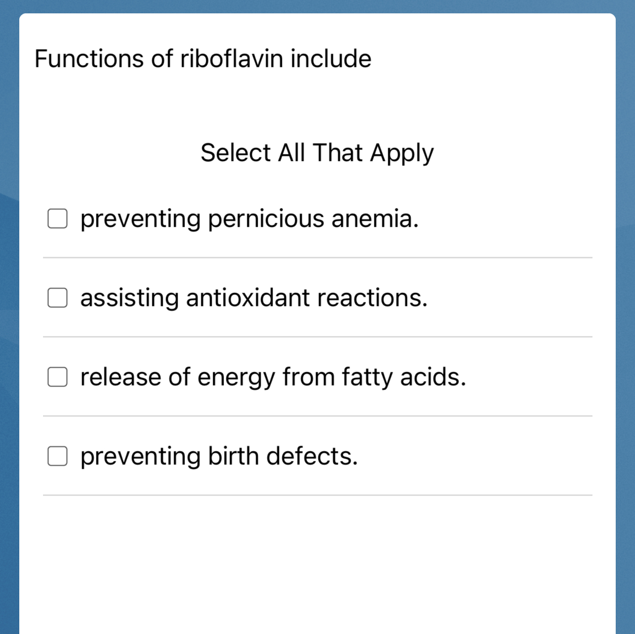 Solved Functions of riboflavin includeSelect All That | Chegg.com