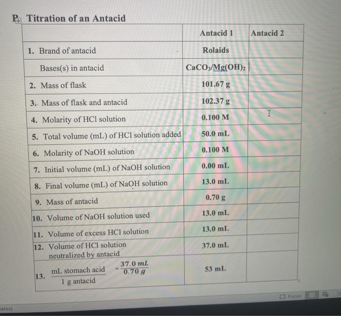 Solved P.: Titration of an Antacid Antacid 1 Antacid 2 1. | Chegg.com