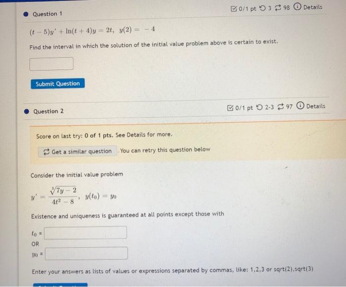 Solved B0/1 pt 9398 Details Question 1 4 (1-5)y' + In(t + | Chegg.com Solved B0/1 pt 9398 Details Question 1 4 (1-5)y' + In(t + | Chegg.com