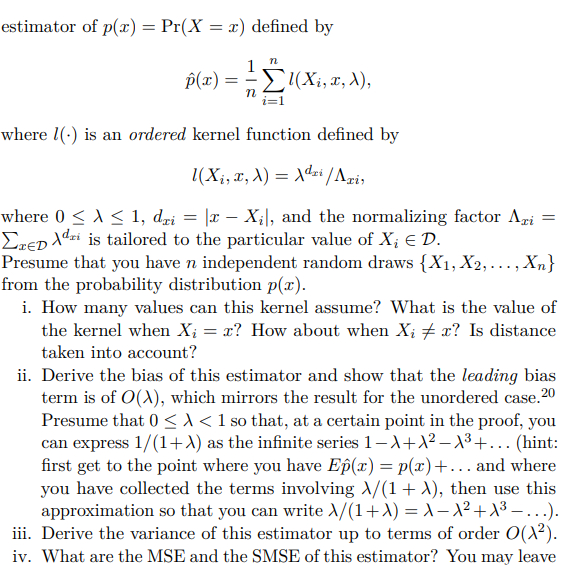 Solved estimator of p(x)=Pr(x=x) ﻿defined | Chegg.com