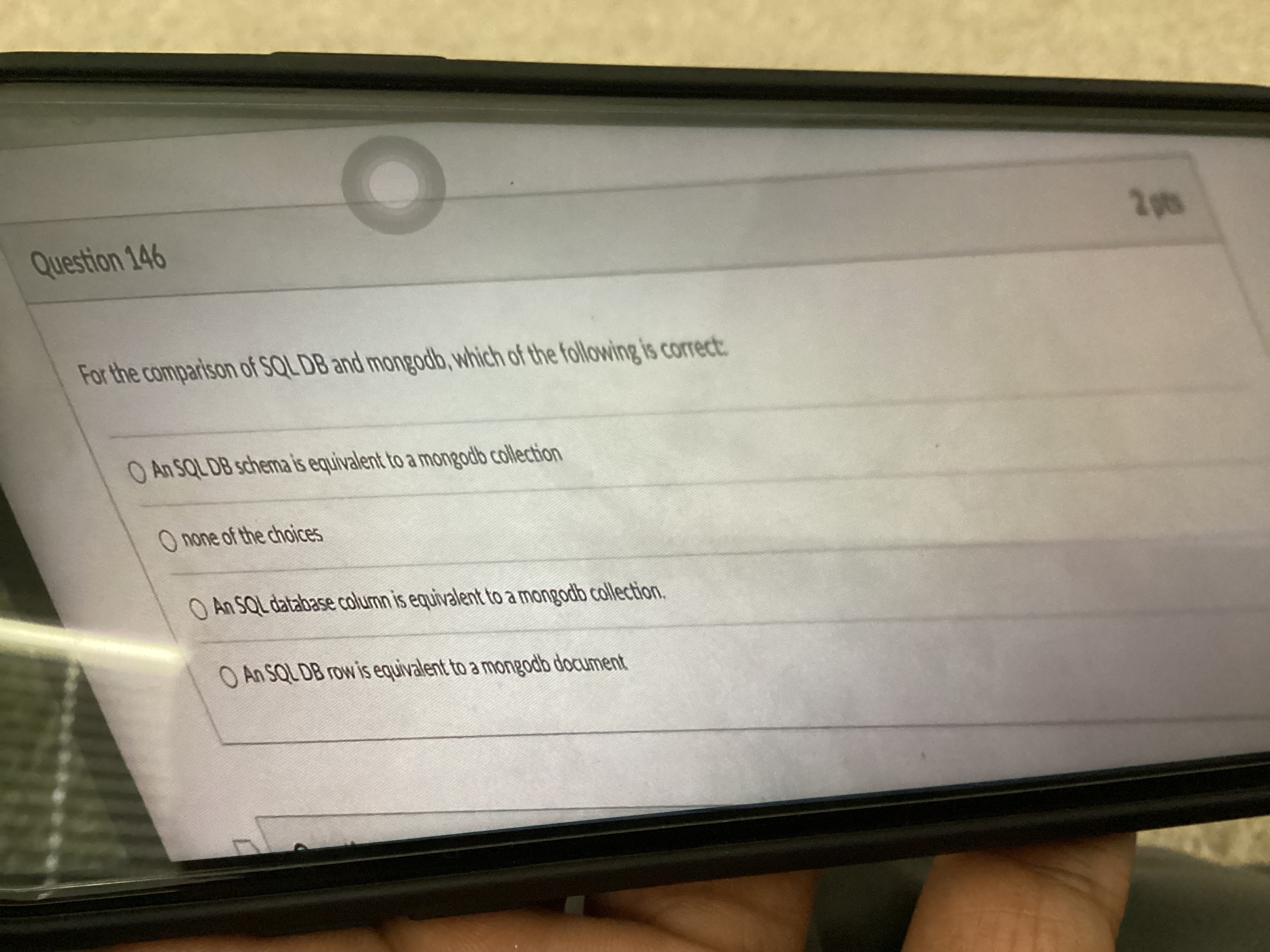 Solved Question 146 ﻿For the compaitson of SQLDB and | Chegg.com