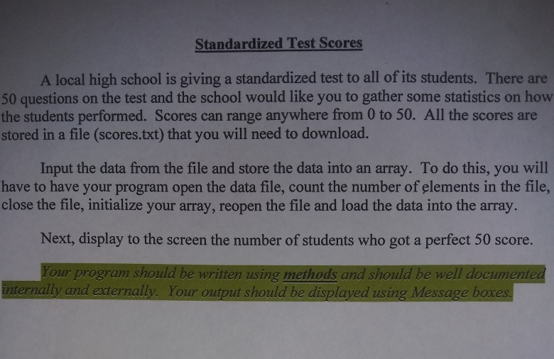 Solved Standardized test scores java assignment, please | Chegg.com
